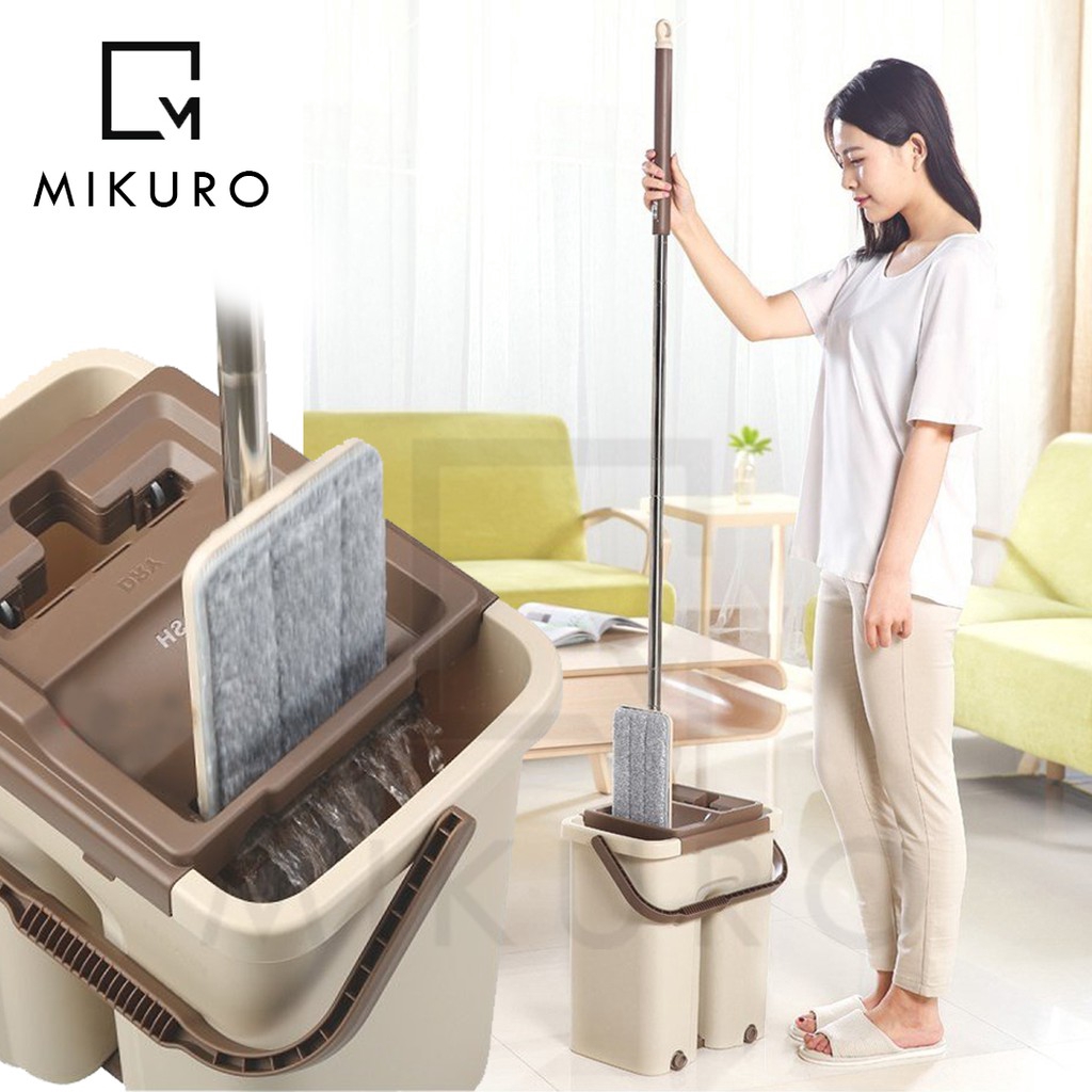 2in1 Self-Wash and Squeeze Dry Flat Mop with Bucket Scratch Net ...