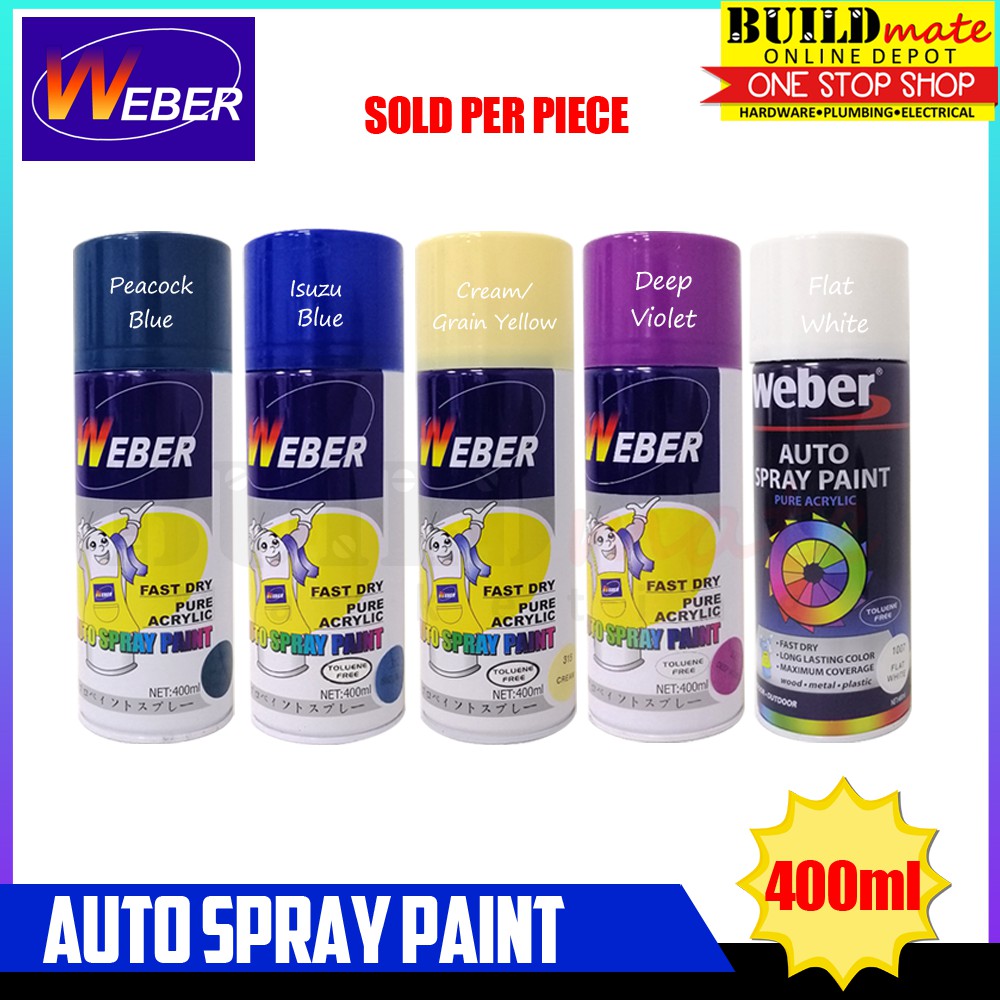 BUILDMATE WEBER 400ML Auto Spray Paint PURE ACRYLIC Auto Quick Drying Acrylic Paint Spray ...