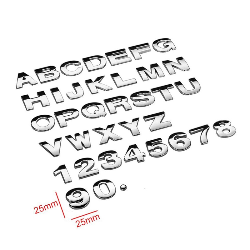 1 pc 25mm Silver Metal DIY 3D Alphabet Letter Digital Number Car Emblem ...