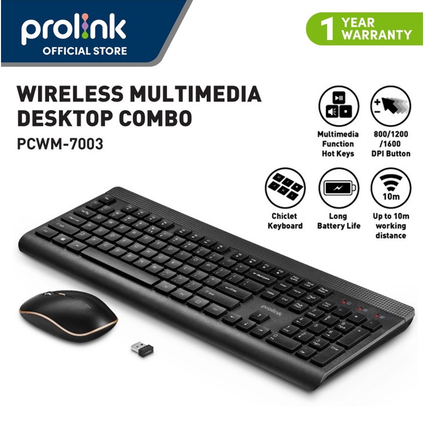 PROLiNK PCWM7003 Wireless Multimedia Desktop Keyboard + Optical Mouse ...