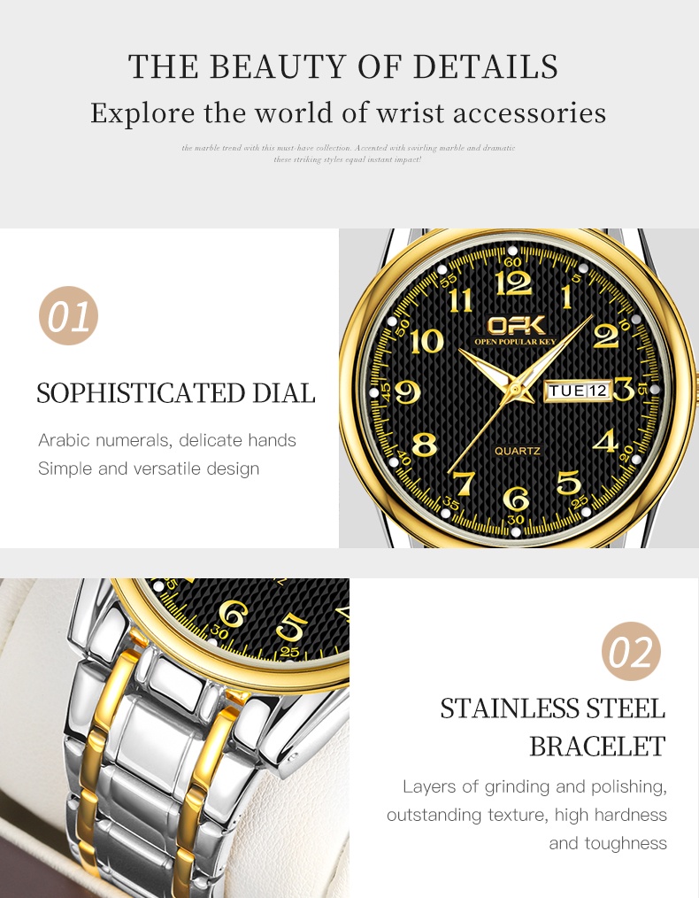 OPK Watch For Men Waterproof Original Stainless Steel Quartz Luminous ...