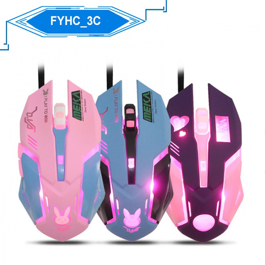 Cute Pink Wired Gaming Mouse LED 6 Button 3200 DPI Mice Silent Gamer ...