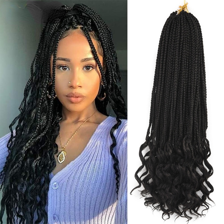 Box Braids Crochet Hair with Curly Ends 14 18 24 Inch 3X Box Braids ...