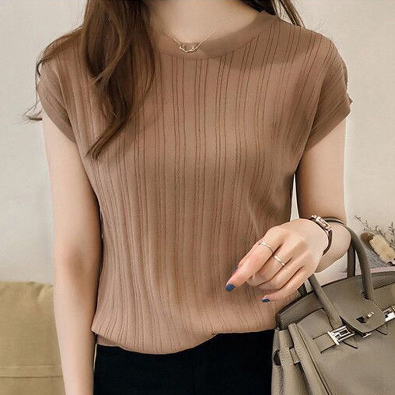 AAA Basic Knitted Blouse Top Sleeveless Silk Knit Shirts Top Daily Out ...