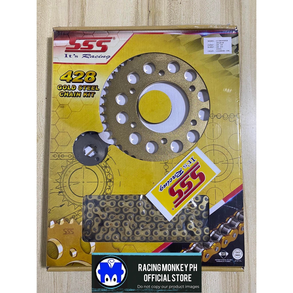 Original SSS Sprocket Chain Set 14T-43T 428H-130L STEEL GOLD (Sniper ...