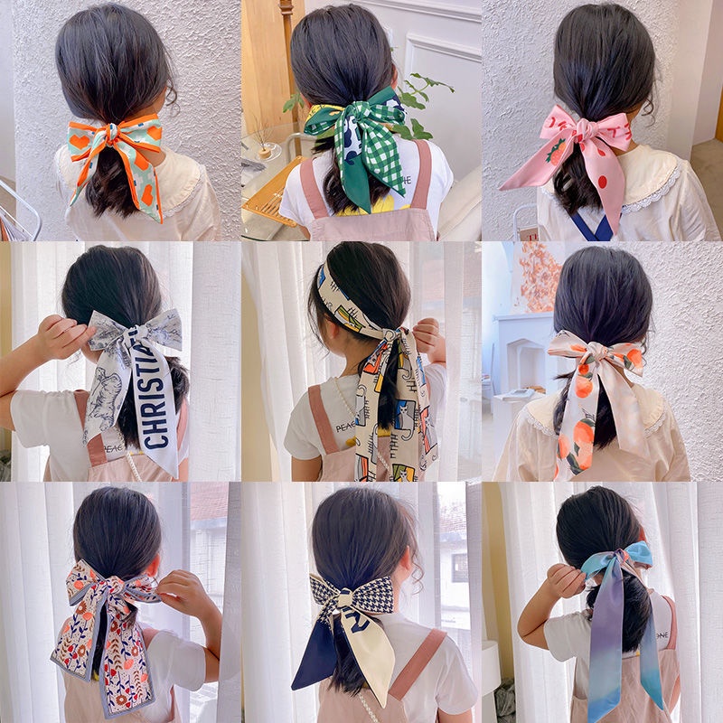2/pcs kids ribbon hair tie silk scarf tied hairband girl ribbon baby ...
