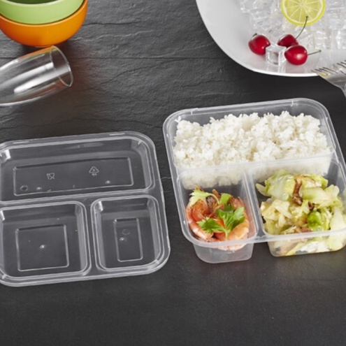 .SKZ50pcs/3D Edible level Thicken Disposable Bento Box 3 division/grid ...