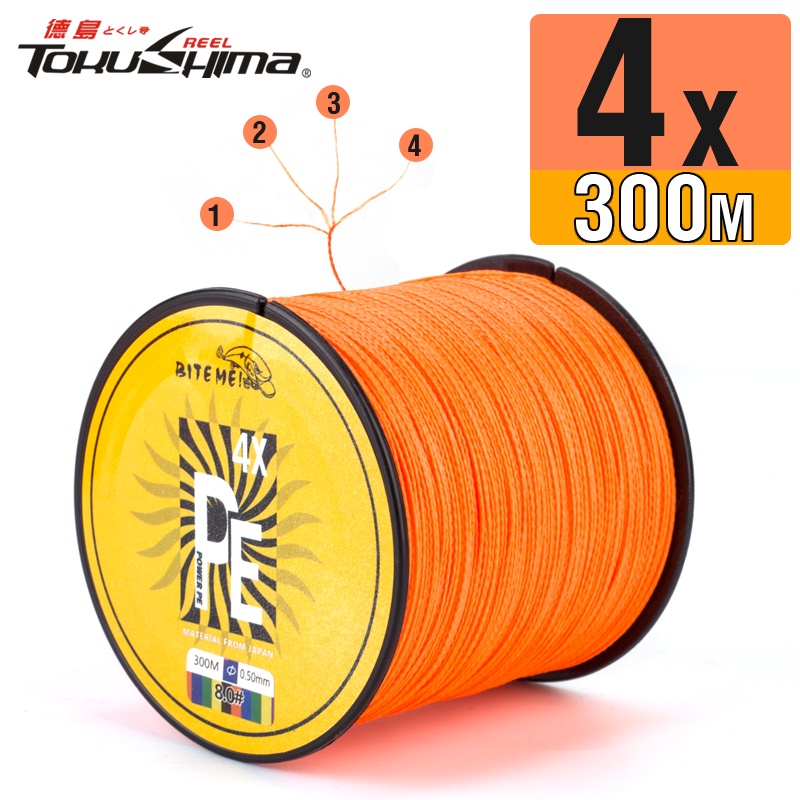 Biteme Orange Casting 4X 300m PE Braided Fishing Line 4 Strand 11-84LB ...