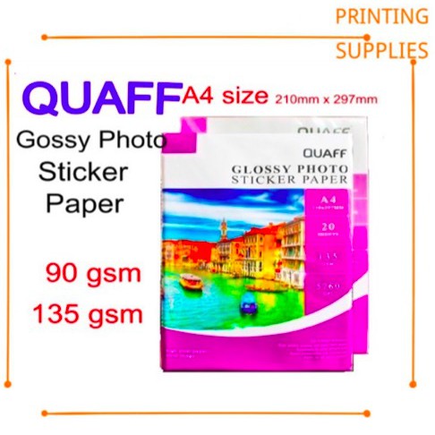 Quaff Glossy Photo Sticker Paper 135/90 gsm A4 Size 20 Sheets | Shopee ...