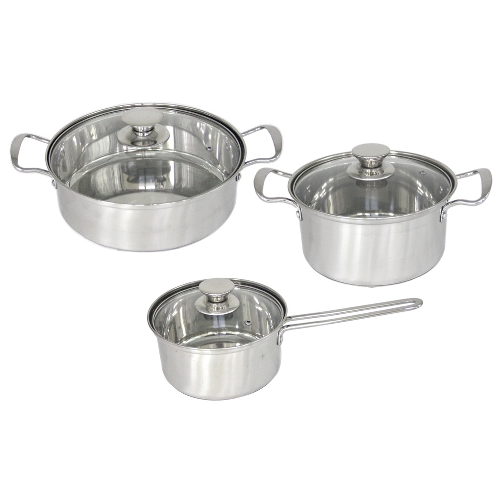 AMERICAN STAR STAINLESS STEEL COOKWARE SET WITH GLASS COVER 18CM, 20 CM ...