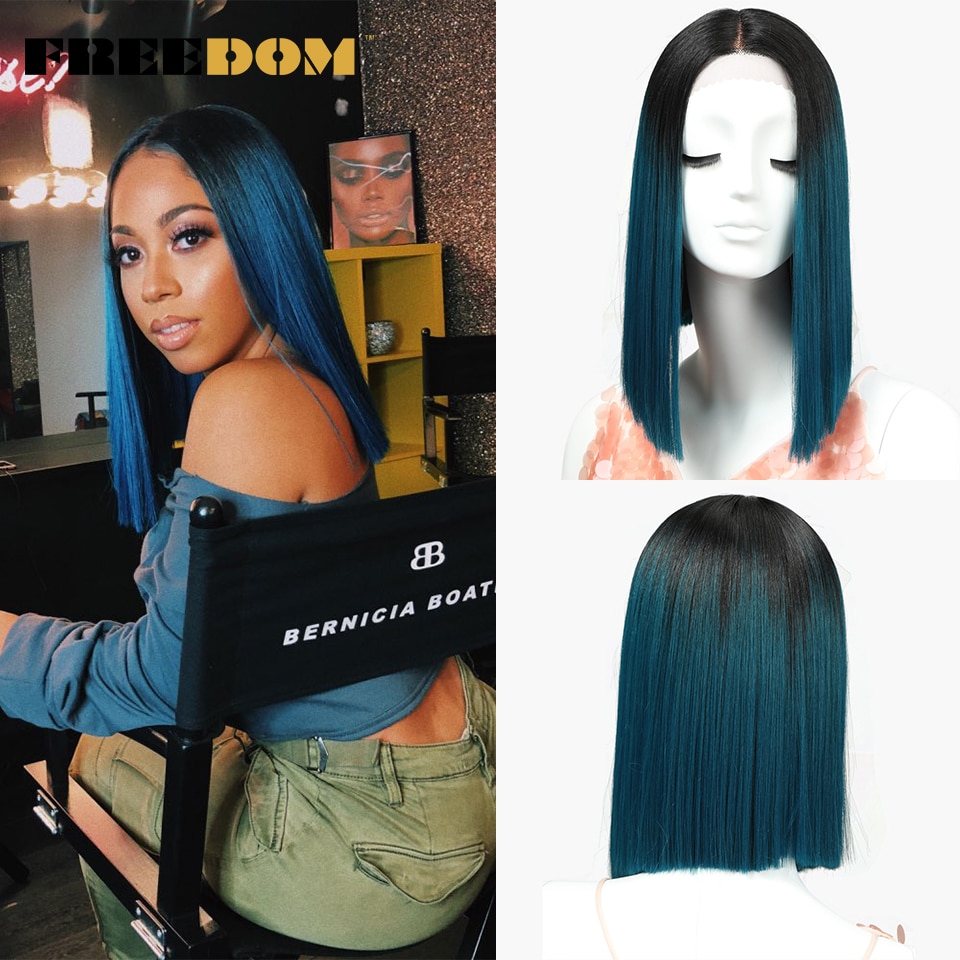 Freedom Straight Synthetic Lace Front Wig 14 Inch Bob Ombre Red Blond ...