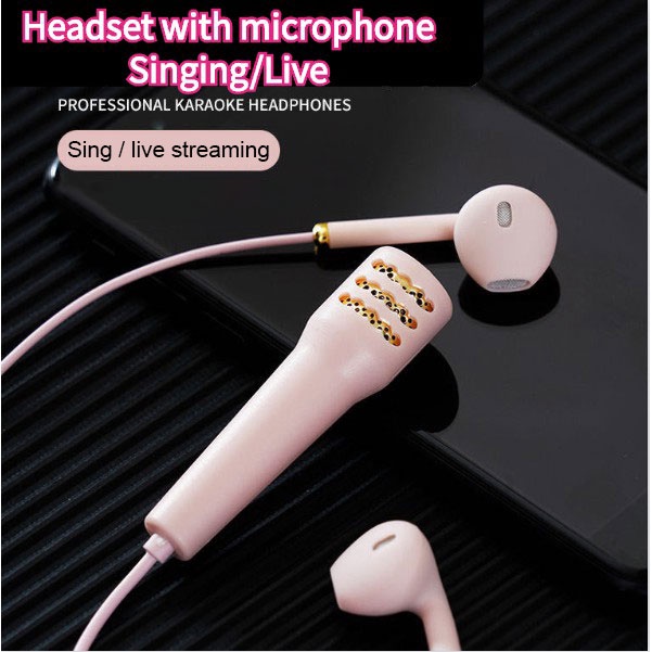 Pink headset with microphone Universal singing mini microphone headset ...