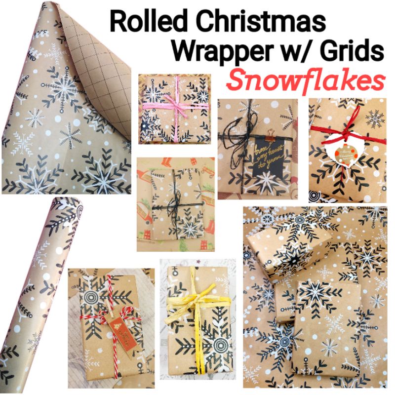 Continuous Roll Christmas Wrapper with Grids SNOWFLAKES | Shopee ...