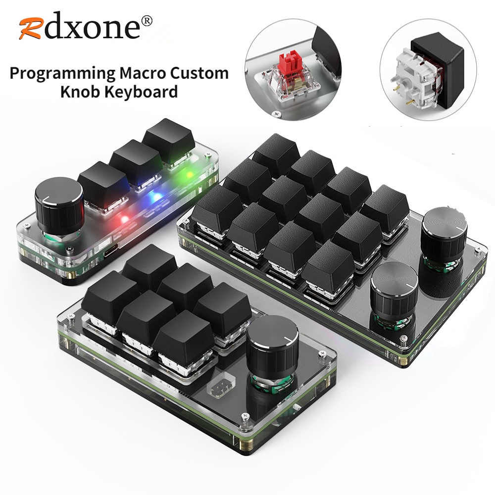 Rdxone Programming Macro Keyboard RGB Custom Knob Keyboard 3 6 12 Keys 2 Knob Gaming Mini Keypad ...