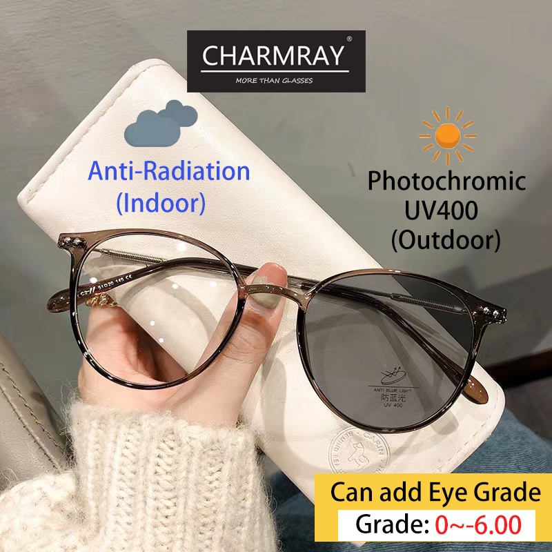 CHARMRAY Tr90 Transitional Anti Radiation Eyeglasses Photochromic Grade ...