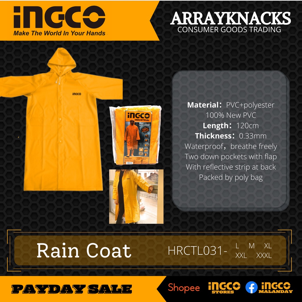 INGCO Rain Coat (HRCTL031-M) (HRCTL031-L) (HRCTL031-XL) (HRCTL031-XXL ...