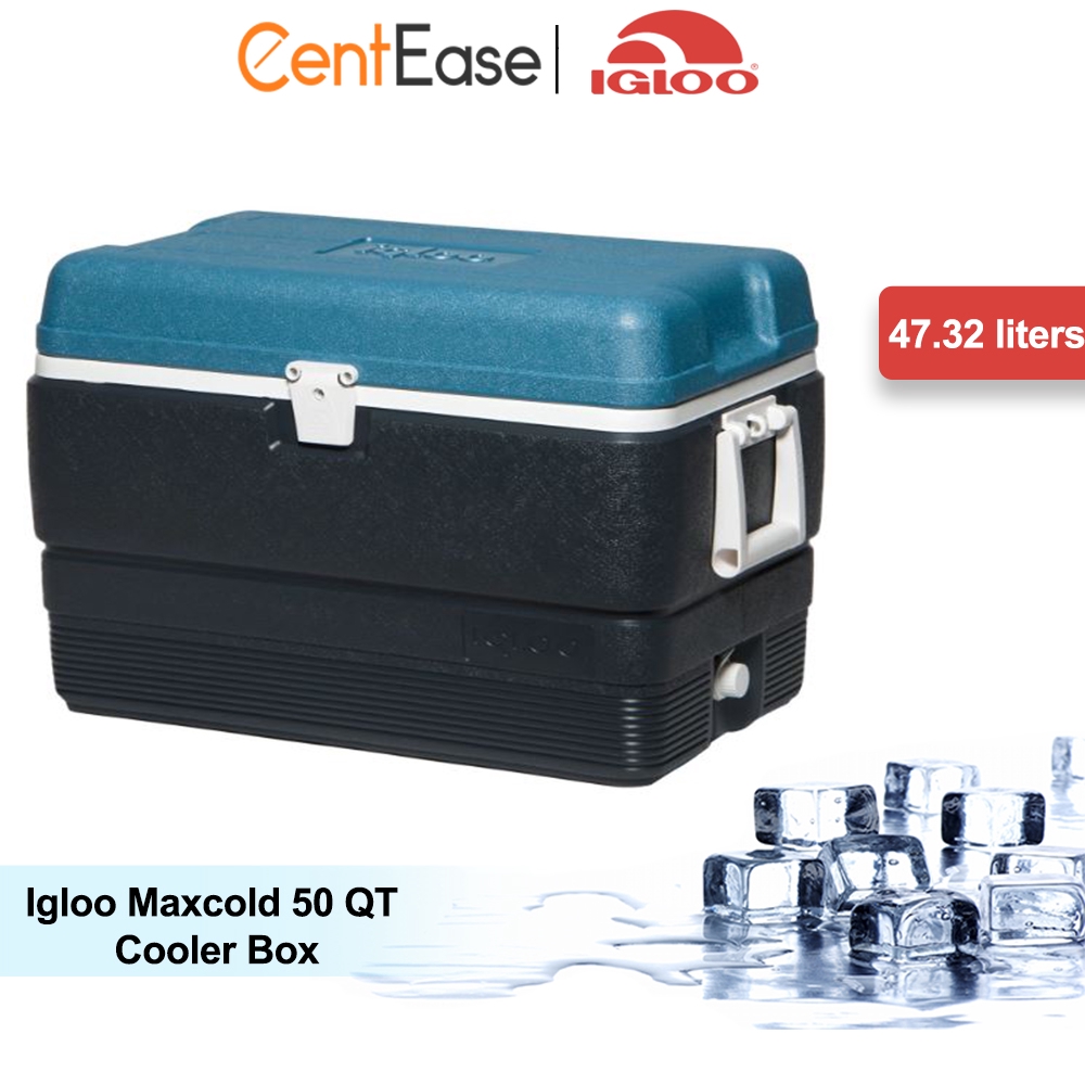 Igloo Maxcold 50 QT Cooler Box made in USA - Jet Carbon/Ice Blue/White ...
