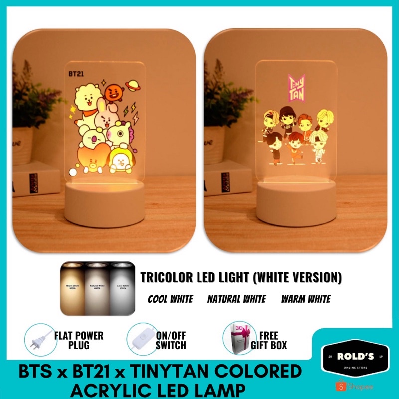 B/T/S x BT21 x TINYTAN Colored Acrylic LED Lamp - Tricolor light (white version) | Shopee ...