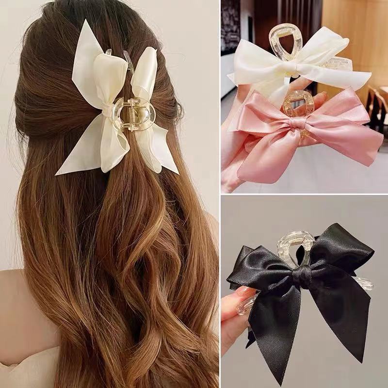 Sanah.H Large Ribbon Bow Acrylic Hair Claw Clip Ponytail Klein Blue ...