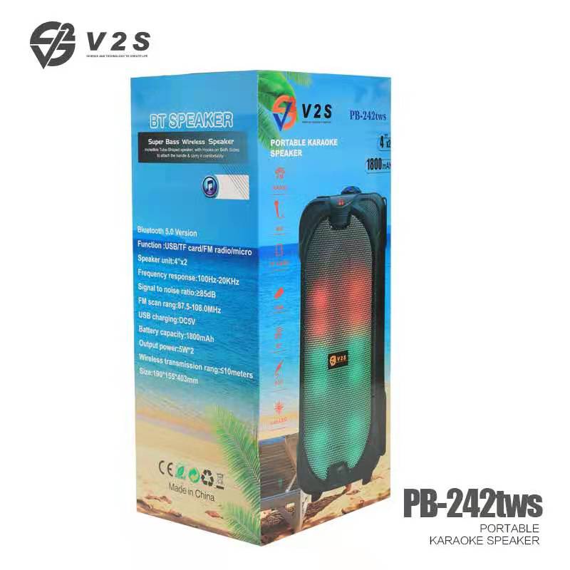 V2S PB-242TWS Wireless Bluetooth Portable Karaoke Speaker RGB Light ...