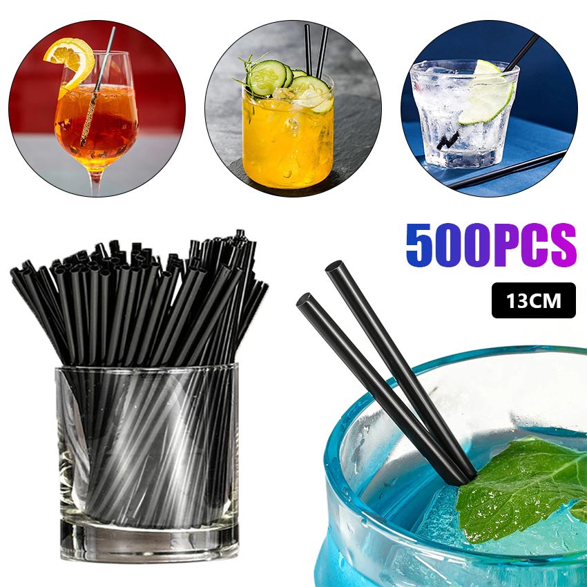 500Pcs 5In Mini Coffee Stirrers Black Cocktail Drinking Straw Thin ...