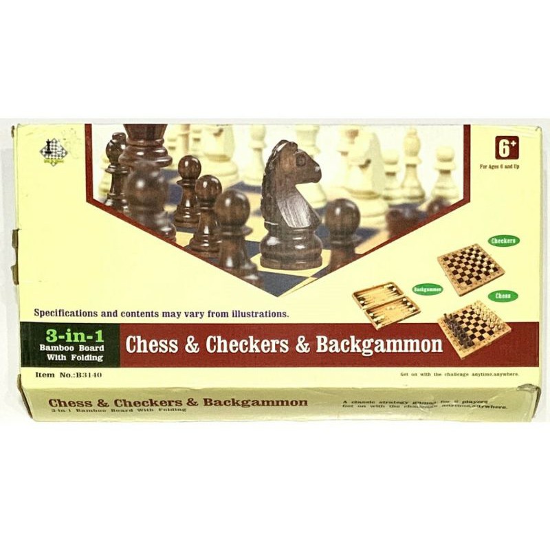 WOODEN 3-IN-1 CHESS, CHECKERS AND BACKGAMMON FOLDABLE BAMBOO GAME SET ...