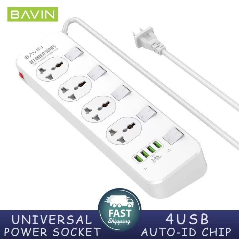 GDPLUS BAVIN SC-4408 4 Power Socket Extension with Universal AC USB ...