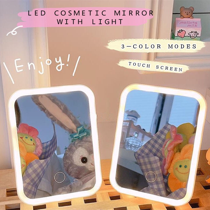 LED Face Makeup Mirror Three Colors Vanity Mirror USB Charge Folding ...