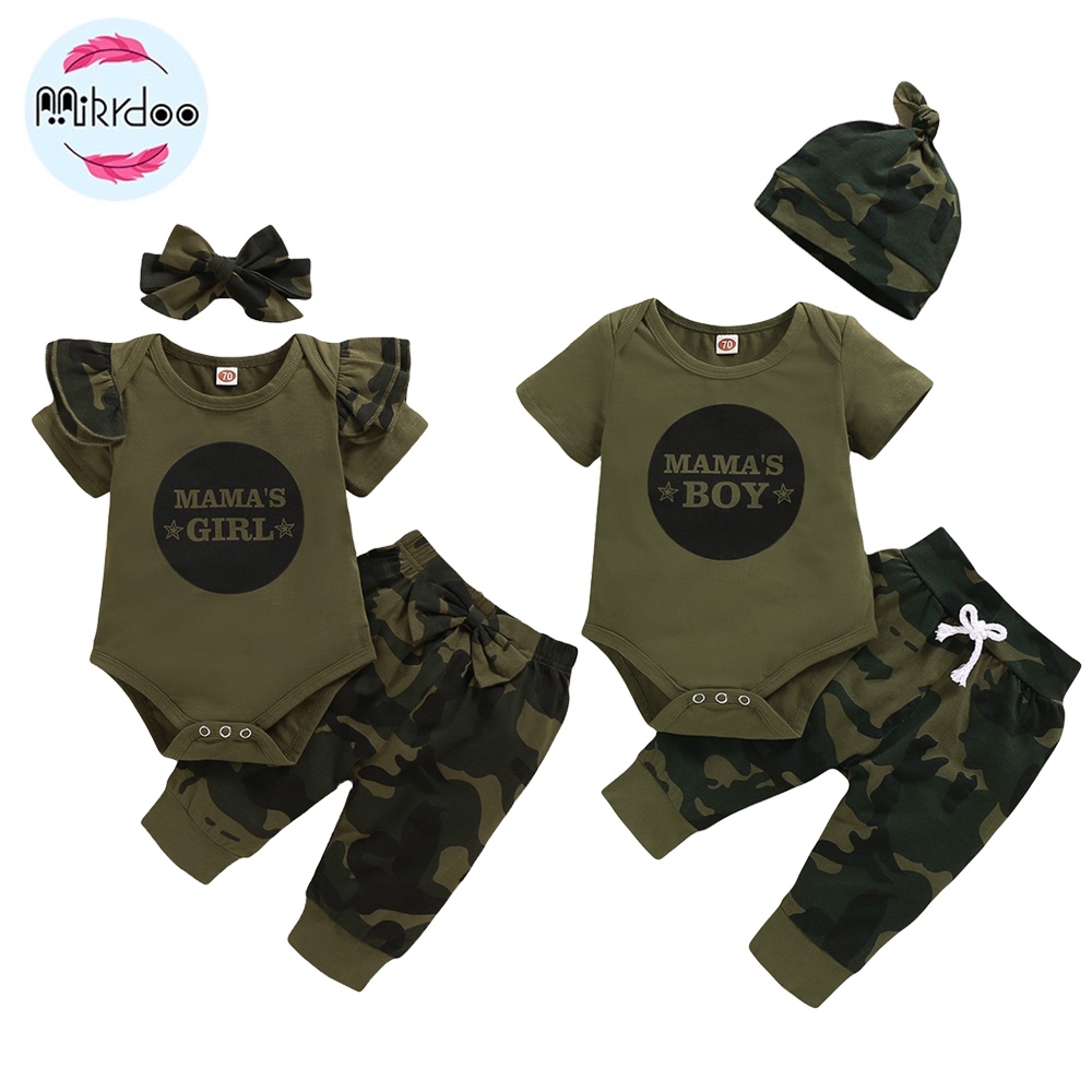 Mikrdoo Baby Boy Girl Clothes Letters Romper + Camouflage Pants + Hat ...
