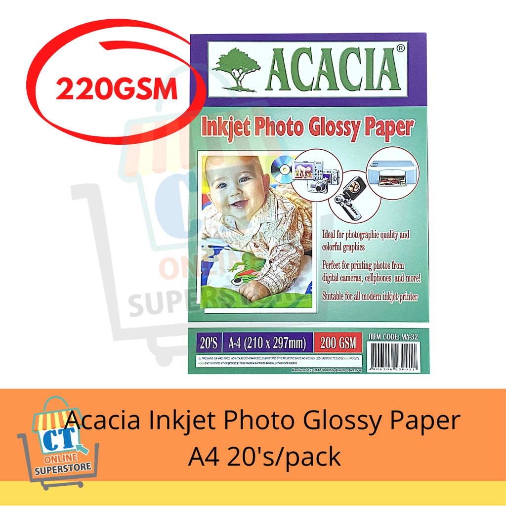 Acacia Photo Paper A4 (Paper Thickness: 200GSM) 20's/pack | Shopee ...