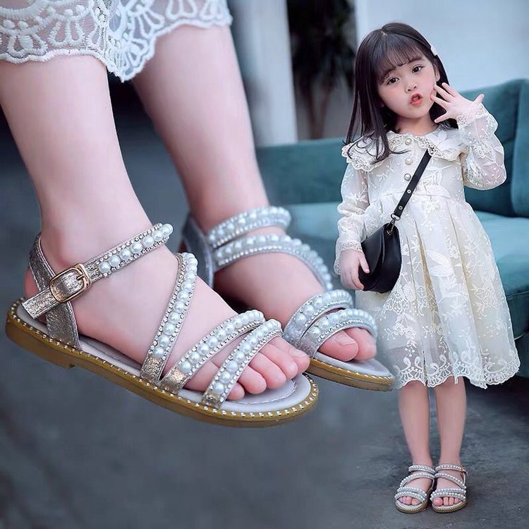 Ready Stock Kids Beautiful Sandals With Pearls Korean Style Soft Bottom ...