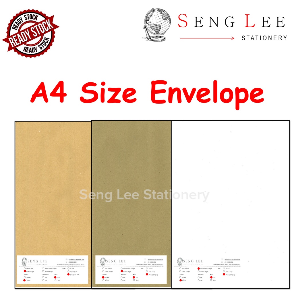 A4 Size Envelope Brown / White / Giant 9" x 3/4" / 23cm x 32cm 10 ...