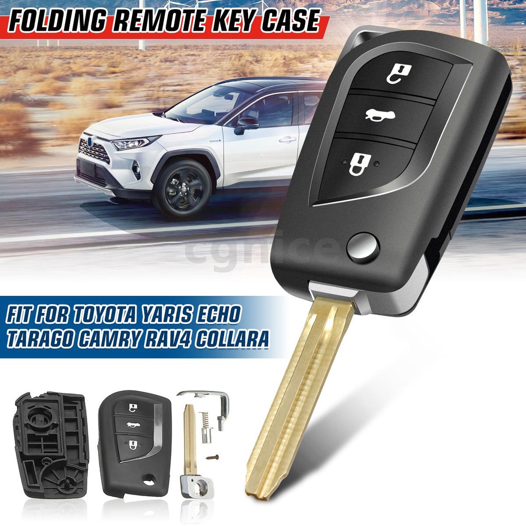 Flip key case shell 3 buttons for toyota yaris echo tarago camry rav4 ...