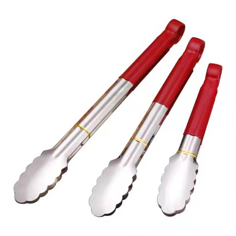 Red Rubber Handle Stainless Steel Food Tong 9inch 12inch 14inch Food ...