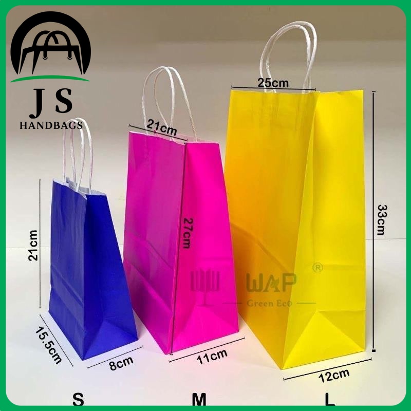 20pcs Color Paper Bag Plain Handle Bag Birthday Need Gift Bag Packaging ...