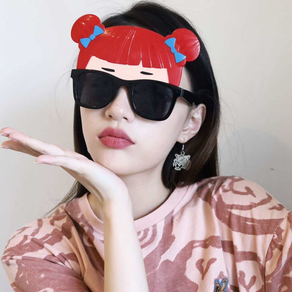 Party Cute Girl Double Ball Doll Head Mask Funny Glasses | Shopee ...