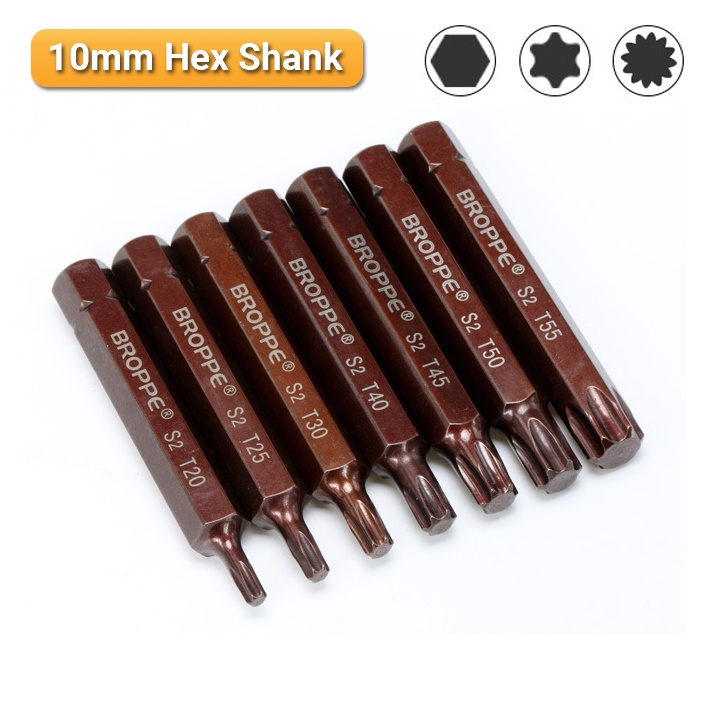 Torx Screwdriver Bit 10mm Hex Shank, S2 Steel Specialty Security 12 ...