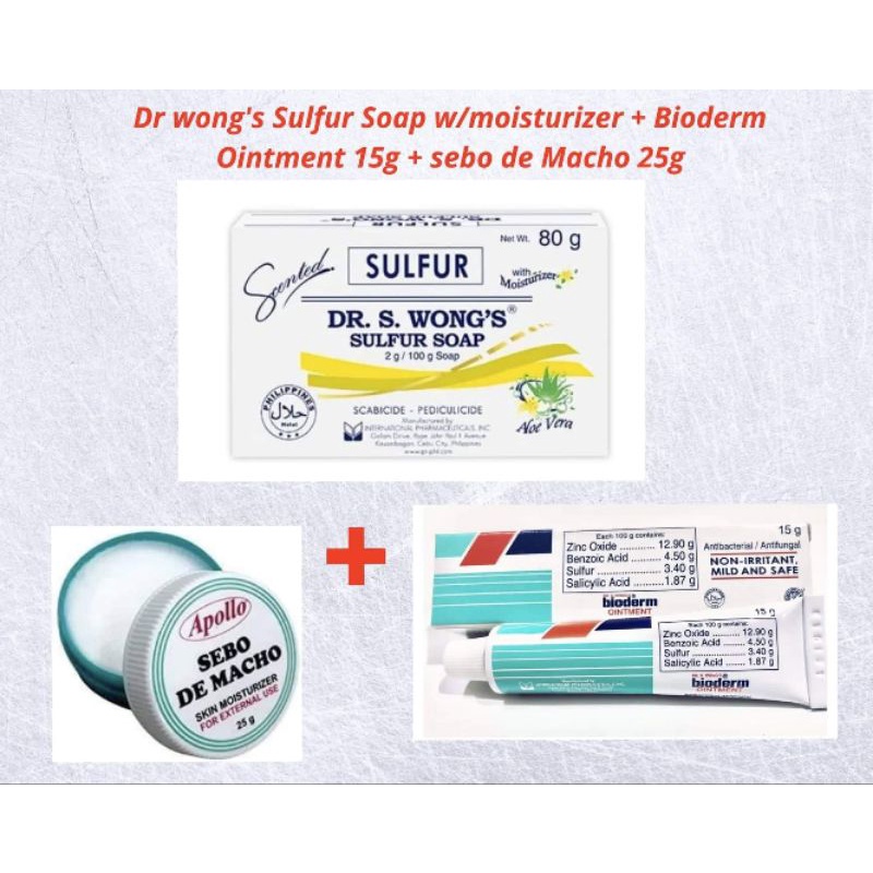 Bioderm Sulfur Soap w/moisturizer 80g,Bioderm ointment 15g,sebo de ...