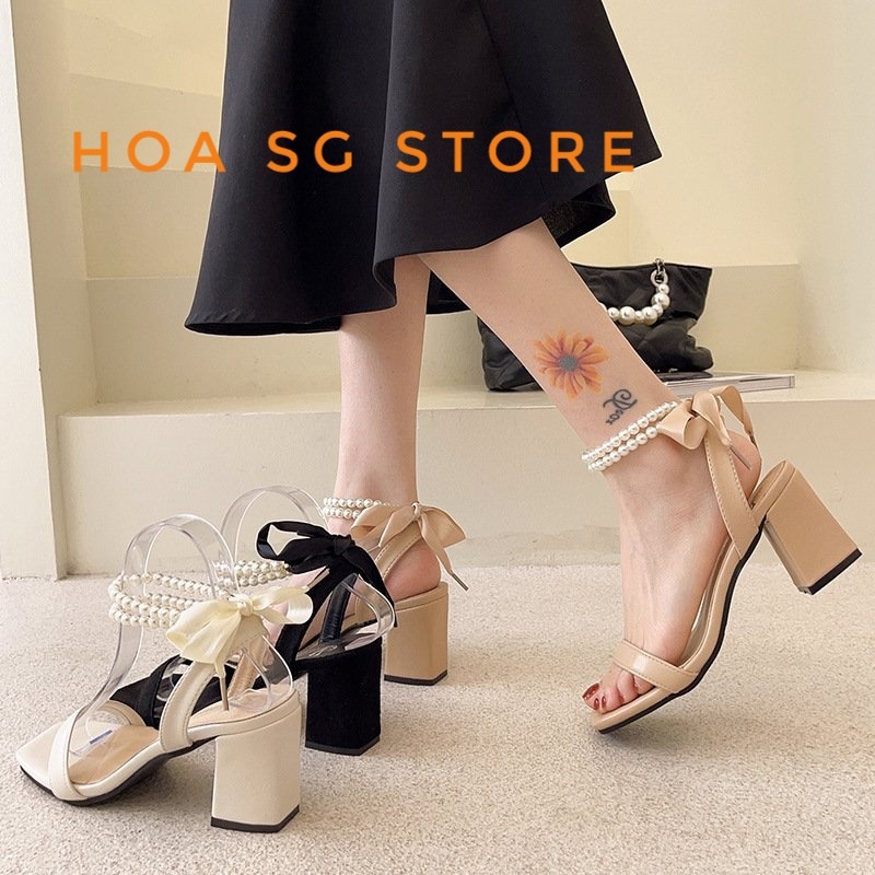 Women's High Heels Square Sole with Silk Bow Tie 5cm High Heel, 5-inch ...