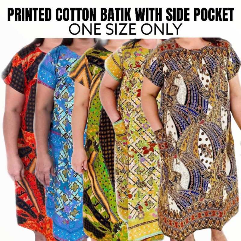 PRINTED COTTON BATIK WITH SIDE POCKET DASTER (PANG MATANDA, LOLA, NANAY ...