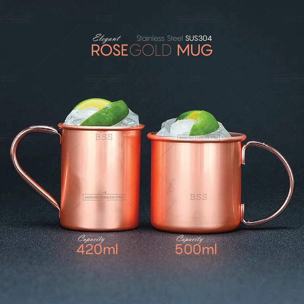 Stainless Steel Mug Glass SUS 304 Rosegold 420ml 500ml Mojito Mocktail ...