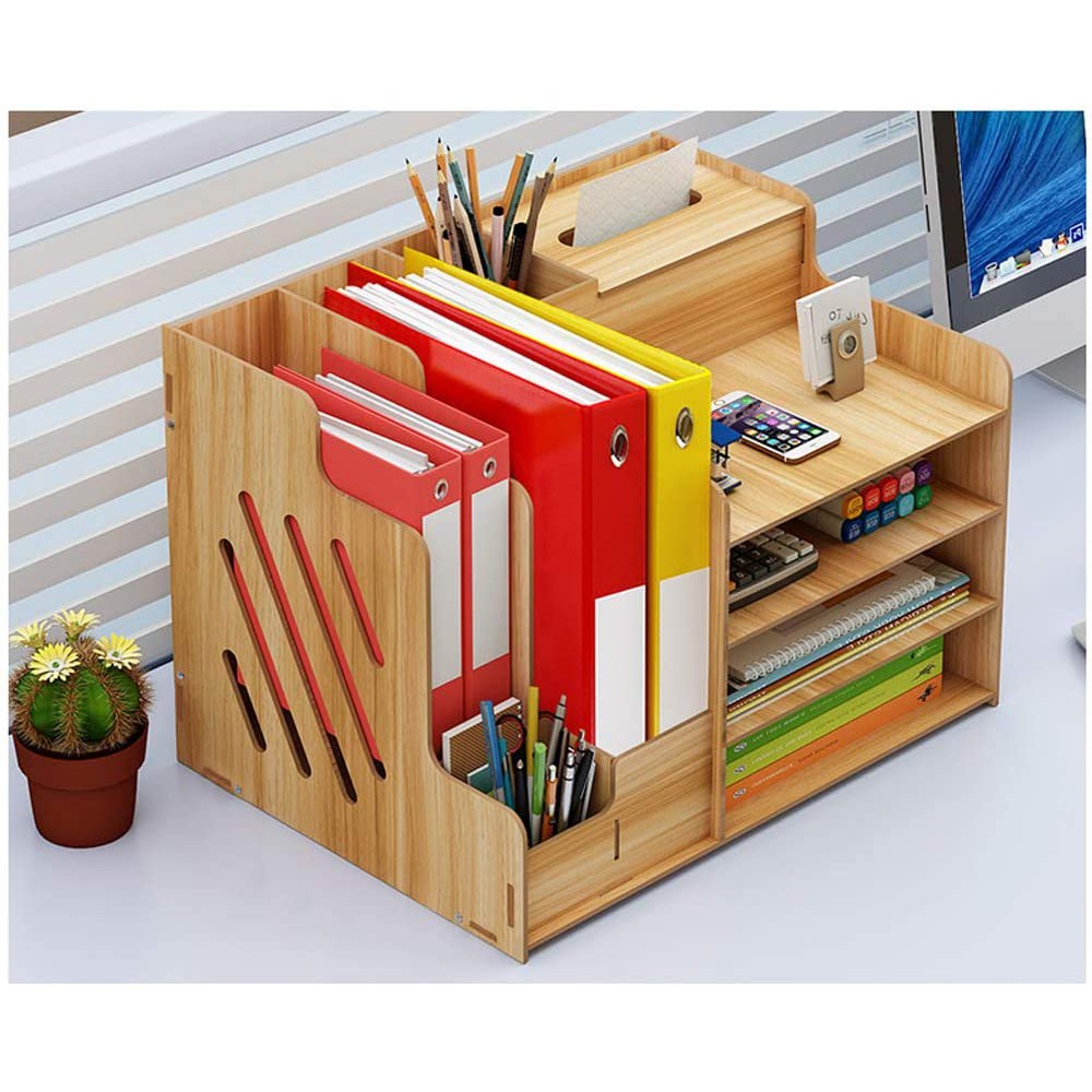 Wooden Desktop Organizer, Large Capacity DIY Office Supplies Storage ...