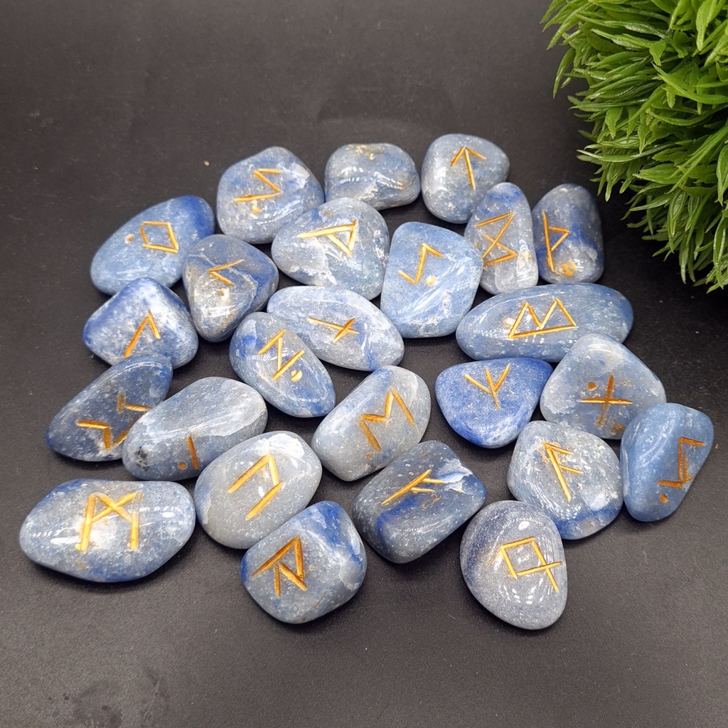 Rune Set - Blue Aventurine Quartz Crystal Runes - Engraved Lettering ...