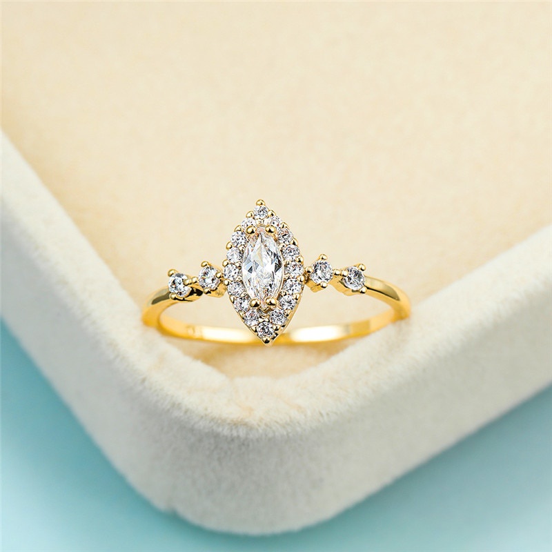 Luxury Female White Crystal Stone Ring Yellow Gold Thin Wedding Rings ...
