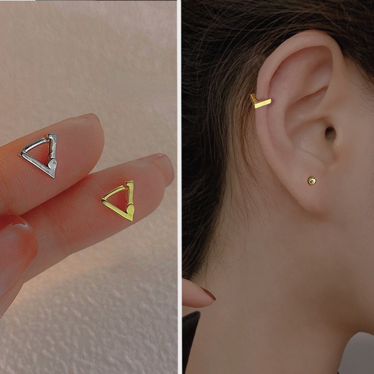 14k Triangle Hoop Earrings for Piercing Hikaw Silver Stud Earings for Women Set Hypoallergenic ...