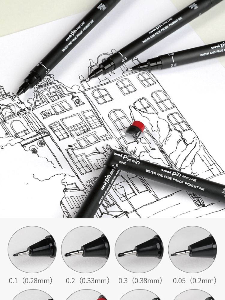 Unipin Uni pin Fine Line Drawing Pen BLACK- Water and Fade Proof ...