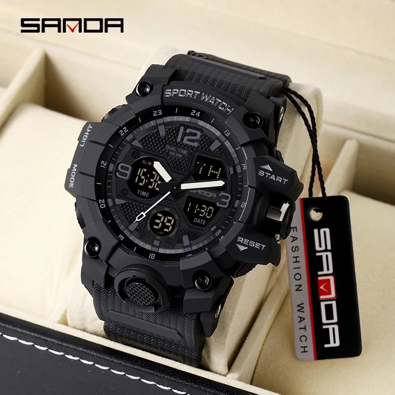 SANDA 6030 Waterproof Military Sport Men's watches Dual Display ...