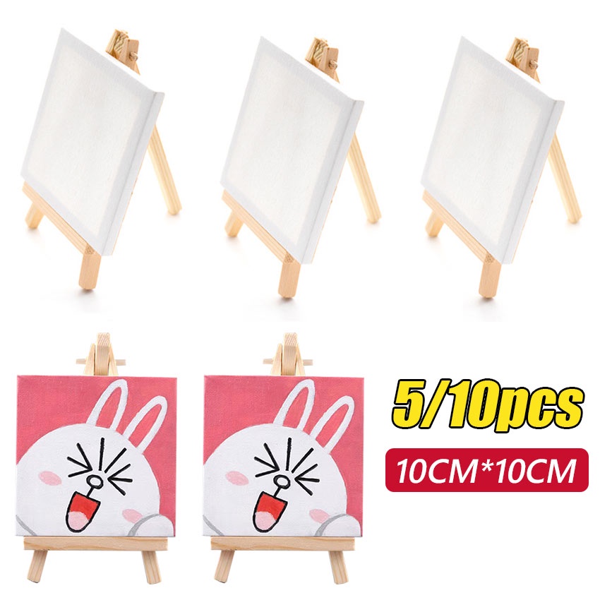 5/10Set Blank Canvas Acrylic Paint Painting Craft Drawing Mini Easel ...