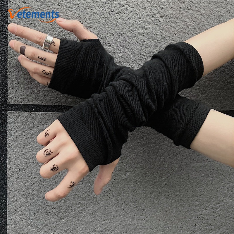 Punk Gothic Retro Style Thin Knitted Fingerless Gloves/ Harajuku ...