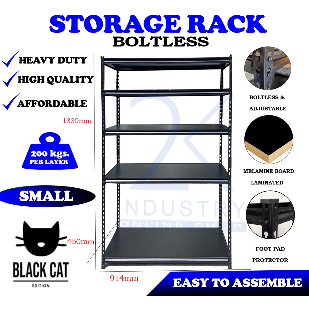 (SMALL) DIY STORAGE RACK BLACK CAT SHELVES- STEELRACK BLACK LAMINATED ...